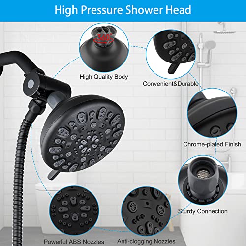 7-spray High-Pressure Shower Head with Handheld Spray Combo, 5-inch Face Rain Shower, 3-way Water Diverter, Adhesive Shower Head Holder, Hand Shower with 59 Inch Hose, Oil-rubbed Bronze