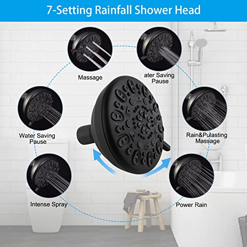 7-spray High-Pressure Shower Head with Handheld Spray Combo, 5-inch Face Rain Shower, 3-way Water Diverter, Adhesive Shower Head Holder, Hand Shower with 59 Inch Hose, Oil-rubbed Bronze