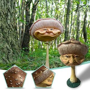 Positive Motion Engaged Miniature Happy Mushrooms Resin Garden Statue, Funny Mushroom Statue, Mini Happy Face Mushroom Resin Sculpture for Home Garden Outdoor Courtyard Lawn Decoration