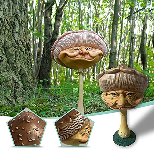 Positive Motion Engaged Miniature Happy Mushrooms Resin Garden Statue, Funny Mushroom Statue, Mini Happy Face Mushroom Resin Sculpture for Home Garden Outdoor Courtyard Lawn Decoration