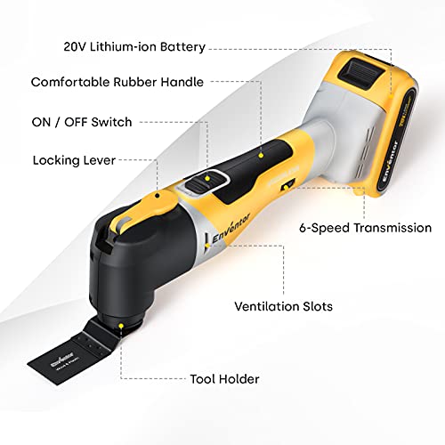 ENVENTOR Cordless Oscillating Tool, 20V Brushless Oscillating Multitool Kit with 6 Variable Speed, 4° Oscillation Angle, 28 pcs Accessories, Fast Charger Oscillating Saw for Trimming, Sanding, Cutting