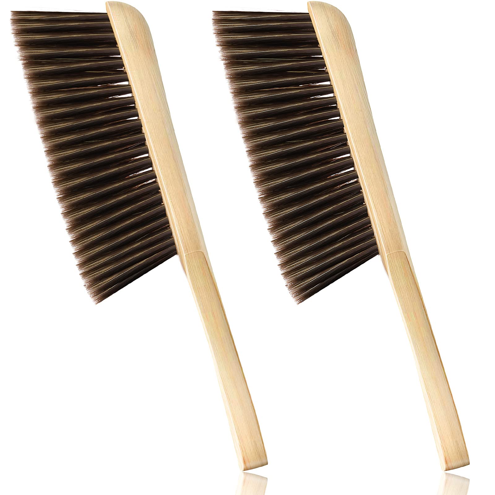 Patelai 2 Pieces Wooden Bench Brushes, Soft Bristles, Long Wood Handle, Brown