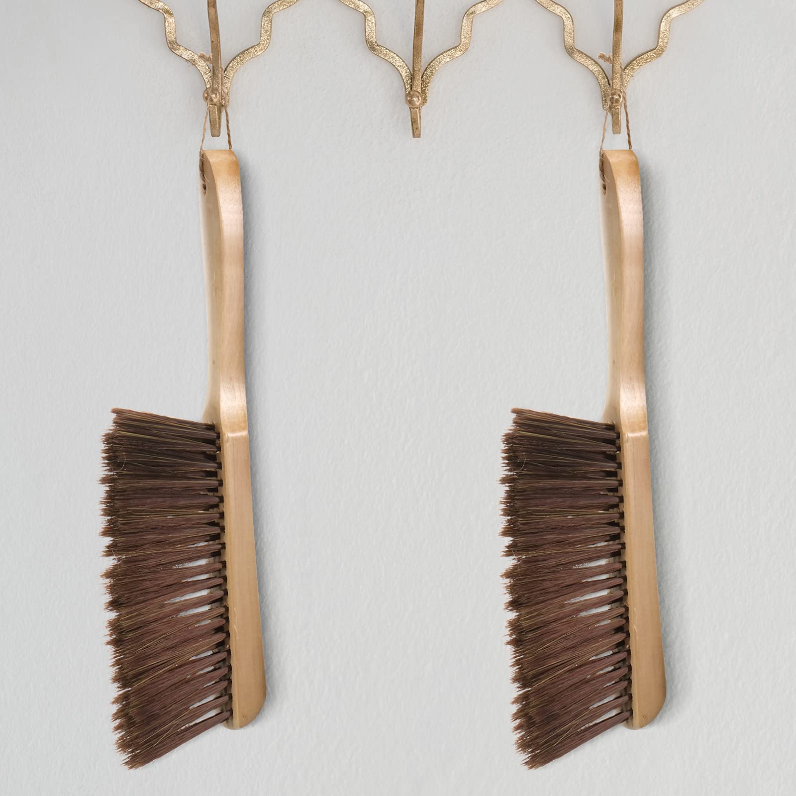 Patelai 2 Pieces Wooden Bench Brushes, Soft Bristles, Long Wood Handle, Brown