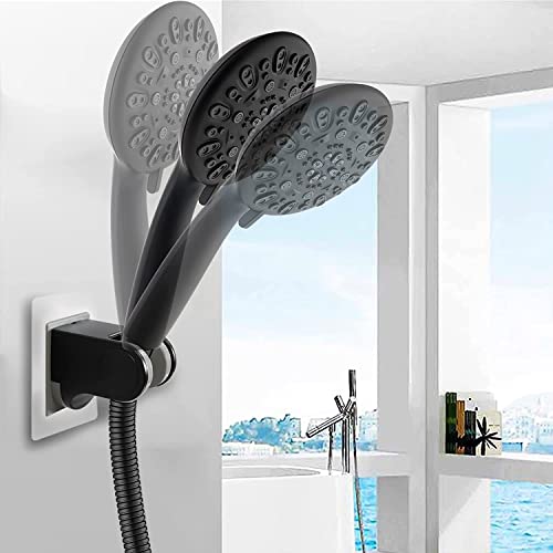 7-Spray Shower Heads with Handheld, High Pressure Hand Shower Head 5’’ Matte Black Face, 79-inch Stainless Steel Hose, Adhesive Shower Head Holder, 7 Functions Powerful Shower Spray Head Set