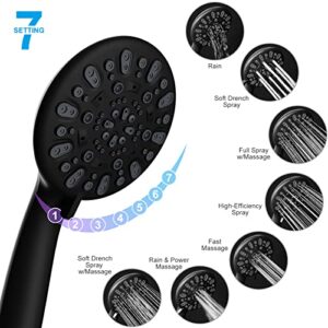 7-Spray Shower Heads with Handheld, High Pressure Hand Shower Head 5’’ Matte Black Face, 79-inch Stainless Steel Hose, Adhesive Shower Head Holder, 7 Functions Powerful Shower Spray Head Set