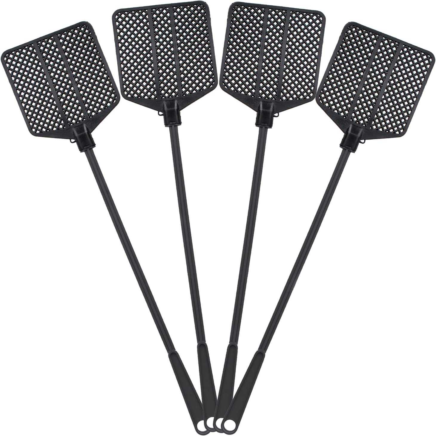 OFXDD Rubber Fly Swatter, Long Fly Swatter Pack, Fly Swatter Heavy Duty, All Black Color (4 Pack)