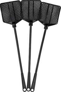 ofxdd rubber fly swatter, long fly swatter pack, fly swatter heavy duty, all black colors (3 pack)