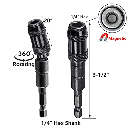 Yakamoz 2Pcs Pivoting Bit Tip Holder 1/4" Hex Quick Release Magnetic Knuckle Bits Holder Extender for Screwdriver Bits Drill Extension Attachment