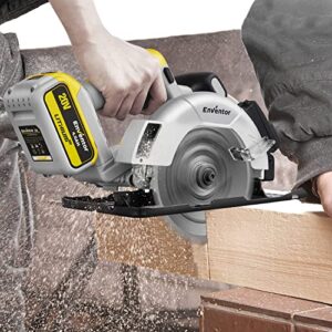 Cordless Circular Saw, Enventor 20V 6-1/2" 4800RPM Brushless Cordless Circular Saw with 4.0Ah Lithium Battery and Rapid Charger, Laser Guide, Skill Saw Max Cutting Depth 2.24" (90°), 1.69" (45°)