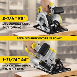 Cordless Circular Saw, Enventor 20V 6-1/2" 4800RPM Brushless Cordless Circular Saw with 4.0Ah Lithium Battery and Rapid Charger, Laser Guide, Skill Saw Max Cutting Depth 2.24" (90°), 1.69" (45°)