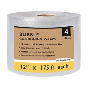 4 rolls bubble cushioning wrap 12 inch x 175 feet perforated every 12” ideal for shipping, packing, & moving