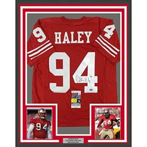 framed autographed/signed charles haley 33x42 san francisco red football jersey jsa coa