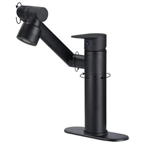 huahualala 1080 degree swivel faucet for bathroom sink,matte black kitchen faucet with big angle rotate spray dual function,single handle vanity faucet with deck plate,lavatory faucet,1 or 3 hole