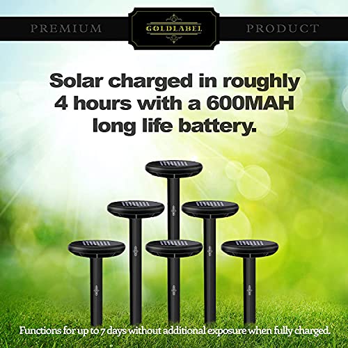 Gold Label Premium Waterproof Ultrasonic Solar Animal Repellent | Long Lasting Humane Solar Pest Control Spikes for Groundhog, Gopher, Vole, Mole, Snake, Chipmunk, Racoon, Squirrel, Mice | 10 Pack