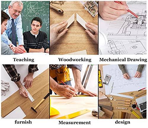 MUSIBO Protractor Angle Finder, Woodworkers Edge Ruler, T Square, T Ruler, Straight Edge inch Ruler,Multi-Function Angle Measure Tool Woodworking Metal Ruler Kit with Wall Hanging Storage Rack(18in)