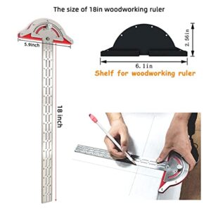 MUSIBO Protractor Angle Finder, Woodworkers Edge Ruler, T Square, T Ruler, Straight Edge inch Ruler,Multi-Function Angle Measure Tool Woodworking Metal Ruler Kit with Wall Hanging Storage Rack(18in)