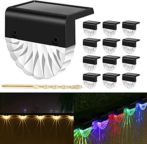 Solar Deck Lights, Outdoor Waterproof Led Solar Fence Lights,Solar Step Lights,Warm White/Color Glow Outdoor Lighting for Backyard,Patio Outside Stairs,Yard,Railing Lights 12 Pack