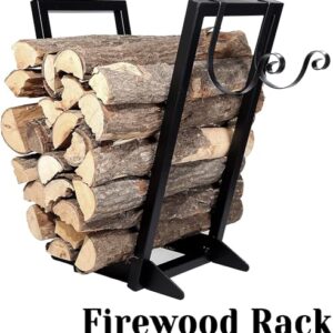 YANGSHUO Firewood Rack Indoor - 23-Inch Fireplace Firewood Holder with Kindling Holder，Heavy Duty Indoor Wood Log Rack