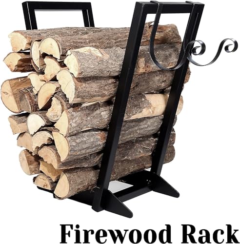 YANGSHUO Firewood Rack Indoor - 23-Inch Fireplace Firewood Holder with Kindling Holder，Heavy Duty Indoor Wood Log Rack