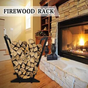 YANGSHUO Firewood Rack Indoor - 23-Inch Fireplace Firewood Holder with Kindling Holder，Heavy Duty Indoor Wood Log Rack