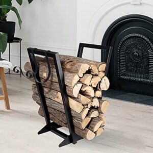 YANGSHUO Firewood Rack Indoor - 23-Inch Fireplace Firewood Holder with Kindling Holder，Heavy Duty Indoor Wood Log Rack