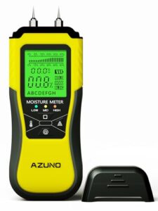 azuno wood moisture meter, pin-type wood humidity detector with 8 modes, digital water leak tester with backlit lcd display three colored indicators for wood wall dampness inspection