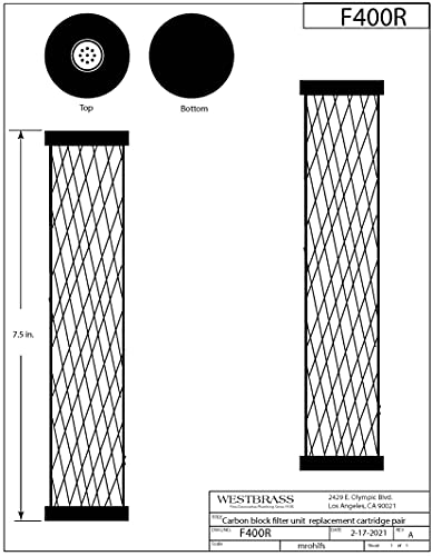 Westbrass F400R Replacement Filter Cartridges for F400 Under Sink In-line Filter Unit and Instant Hot or Pure Water Dispenser Faucets, White (2-Pack)