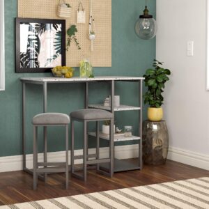 novogratz nora 3-piece pub set with faux terrazzo top, gray