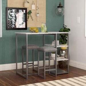 Novogratz Nora 3-Piece Pub Set with Faux Terrazzo Top, Gray