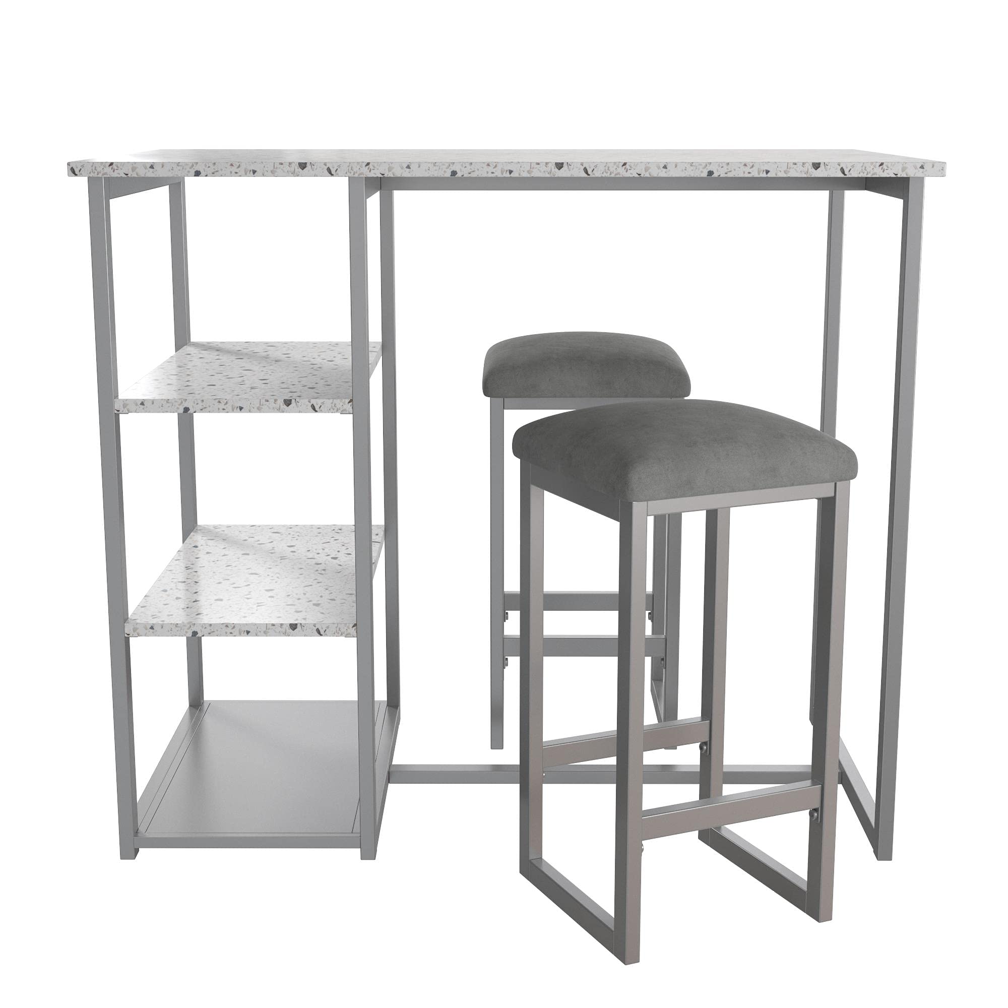 Novogratz Nora 3-Piece Pub Set with Faux Terrazzo Top, Gray