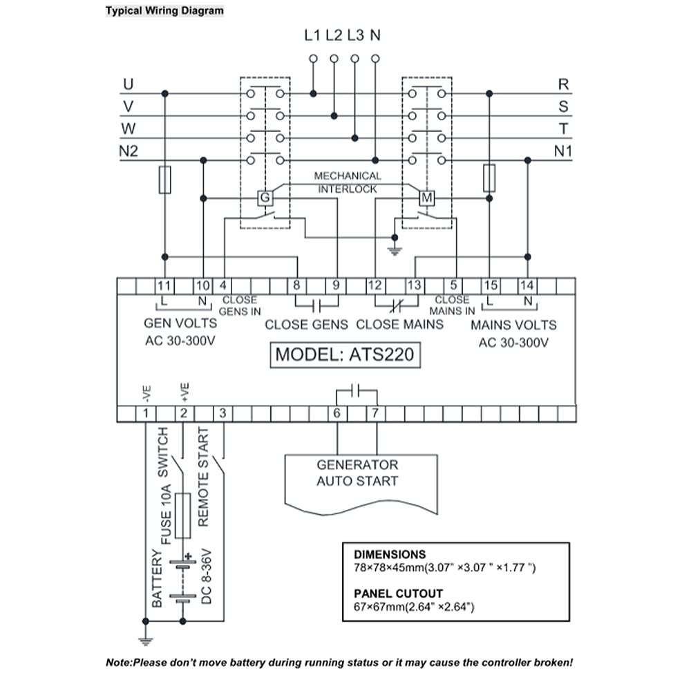 YOKDEN ATS220 Generator Genset Controller Panel ATS Control Auto Transfer Switch Dual Power DC 8V-36V Single Phase, 78*78*55mm (3.07*3.07*2.17in)