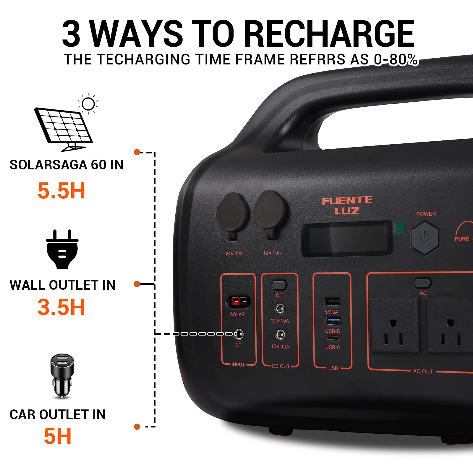 296wh Portable Power Station FUENTE LUZ Solar Generator Backup Lithium Battery Power Supply (Solar Panel Not Included)110V Pure Sine Wave AC Outlet For Outdoor Camping Travel Emergency (300, Orange)