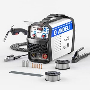 andeli mig welder 120apm, mig welder flux mig/lift tig/stick 3-in-1 multiprocess welder mig welding without gas flux welding mig-250me (iron shell suit)