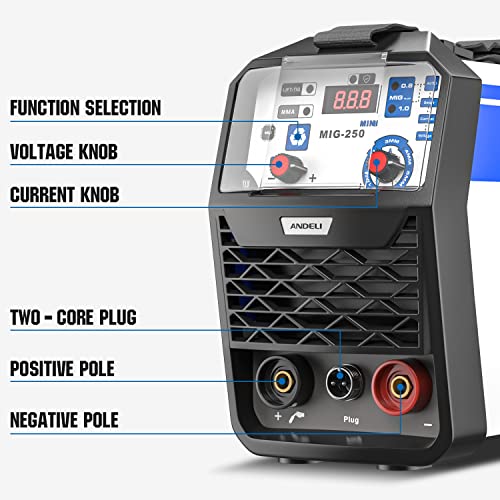 ANDELI MIG Welder 120Apm, MIG Welder Flux MIG/Lift Tig/Stick 3-in-1 Multiprocess Welder MIG Welding Without Gas Flux Welding MIG-250ME (Iron Shell Suit)