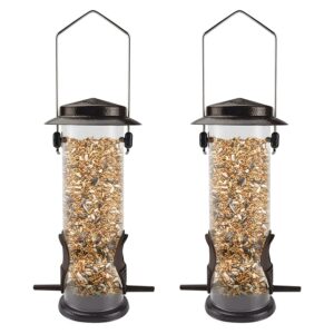 mixxidea wild bird feeders for outdoors hanging 2 pack stainless steel tube bird feeder squirrel proof, finch feeder for garden backyard decoration attractive metal thistle feeder (coffee)