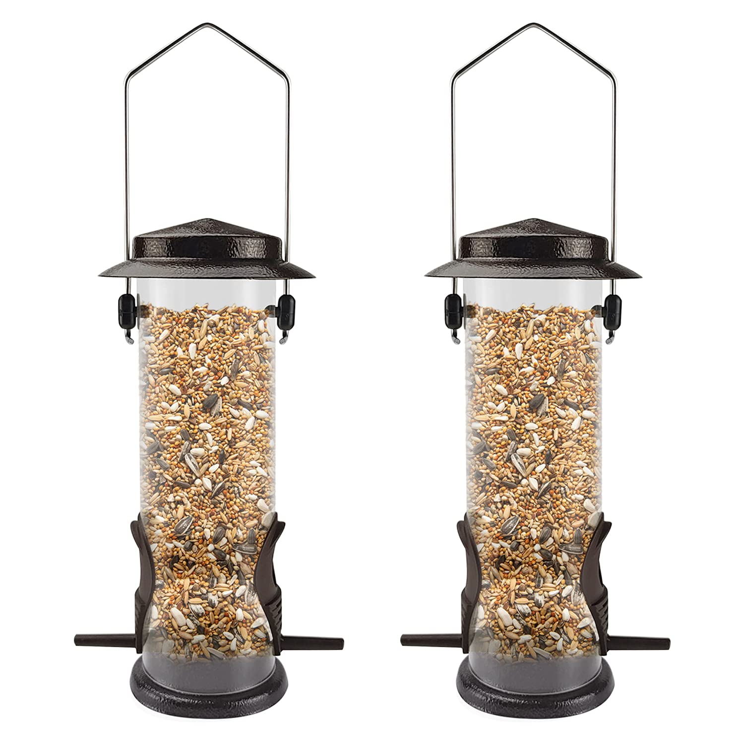 MIXXIDEA Wild Bird Feeders for Outdoors Hanging 2 Pack Stainless Steel Tube Bird Feeder Squirrel Proof, Finch Feeder for Garden Backyard Decoration Attractive Metal Thistle Feeder (Coffee)