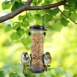 MIXXIDEA Wild Bird Feeders for Outdoors Hanging 2 Pack Stainless Steel Tube Bird Feeder Squirrel Proof, Finch Feeder for Garden Backyard Decoration Attractive Metal Thistle Feeder (Coffee)