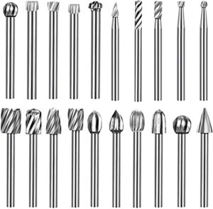 20pcs rotary burr set with 1/8 inch(3mm) shank, hss routing router for diy woodworking, engraving, carving, drilling