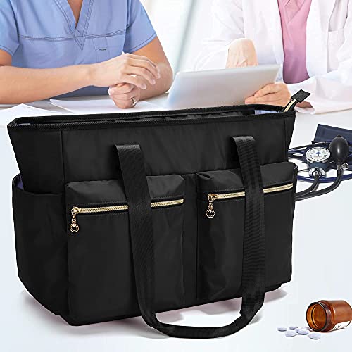 Damero Nurse Bag for Work Supplies, Medical Bags with Laptop Sleeve for Home Care Nurse, Medical Students and More, Black