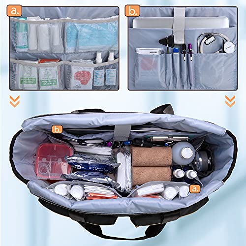 Damero Nurse Bag for Work Supplies, Medical Bags with Laptop Sleeve for Home Care Nurse, Medical Students and More, Black