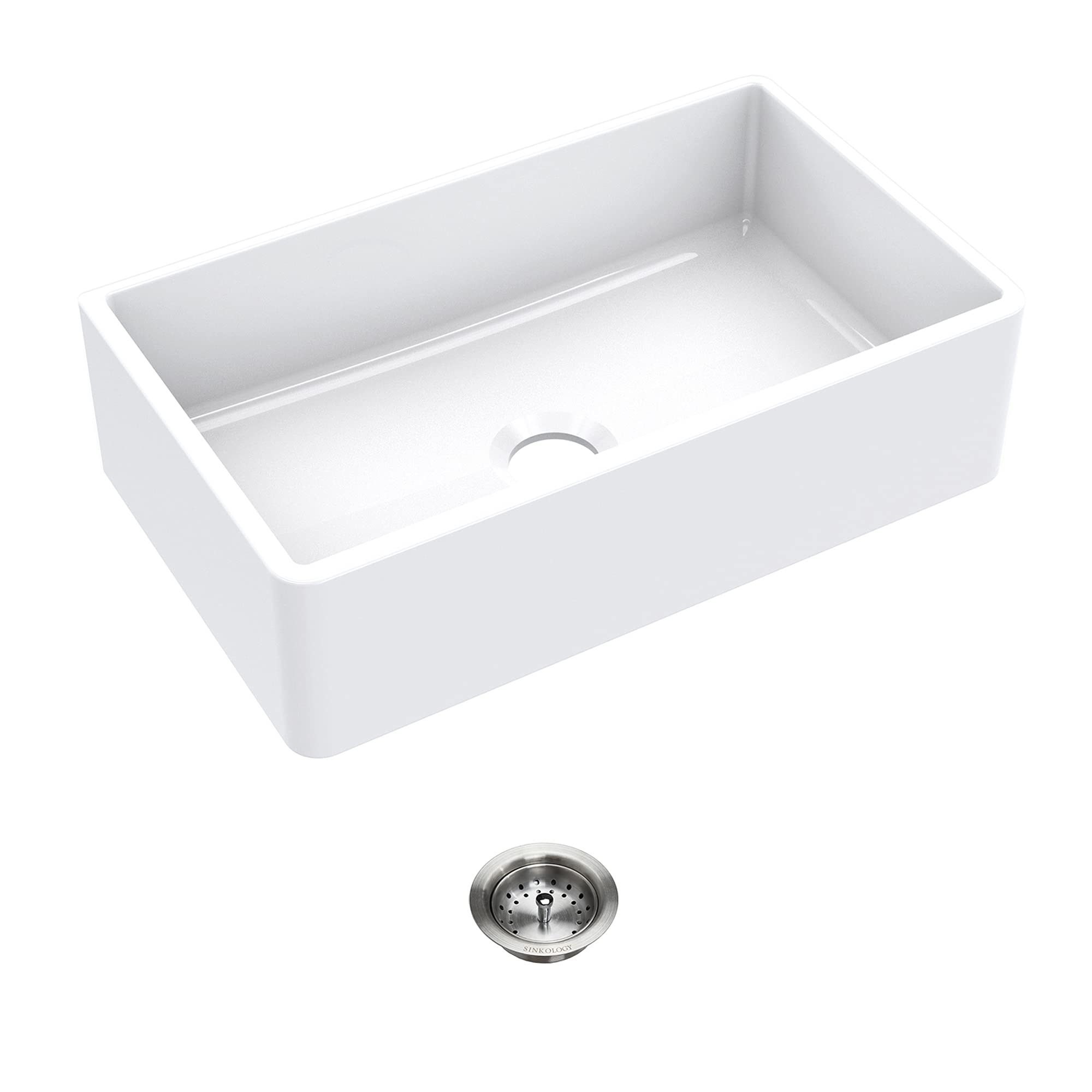 Sinkology K808-B60 Turner Farmhouse/Apron-Front 30 in. Single Bowl Fireclay Kitchen Sink with Strainer Drain, 30 inch, Crisp White