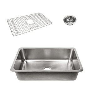 sinkology k1408-bb62 taylor undermount 31.25 in. single bowl brushed crafted grid and strainer drain stainless steel kitchen sink kit