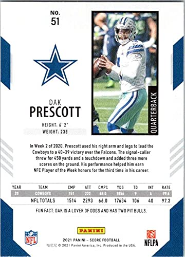 2021 Score #51 Dak Prescott Dallas Cowboys NM-MT NFL Football