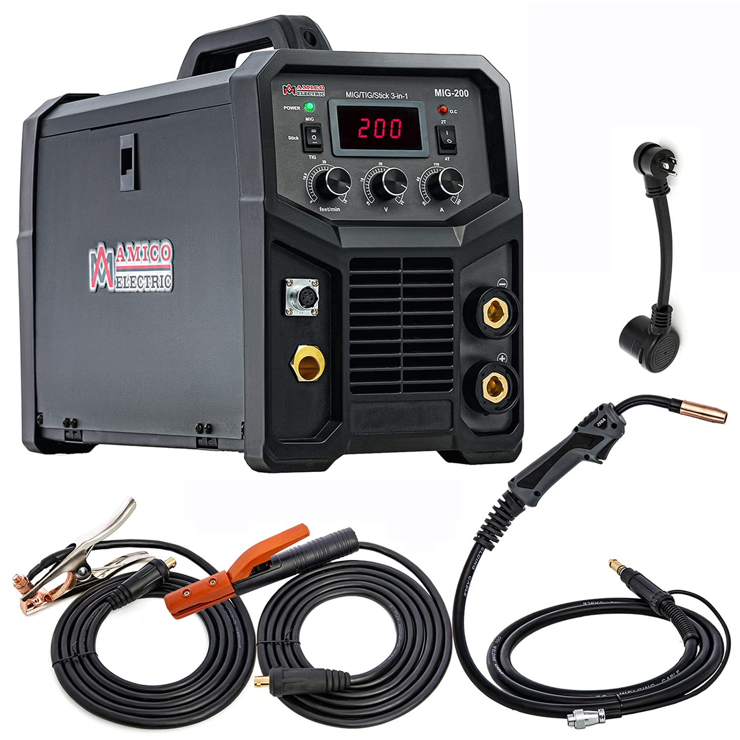 MIG-200, Professional 200-Amp MIG/TIG/Stick Arc DC Inverter Welder, 3-in-1 Multifunction, Spool Gun Weld Aluminum-SPG15250