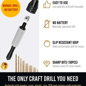 Pin Vise Small Hand Drill for Jewelry Making - Craft911 Manual Craft Drill Sharp HSS Micro Mini Twist Drill Bits Set for Resin, Rotary Tools for Wood, Jewelry, Plastic, Miniature - Golden