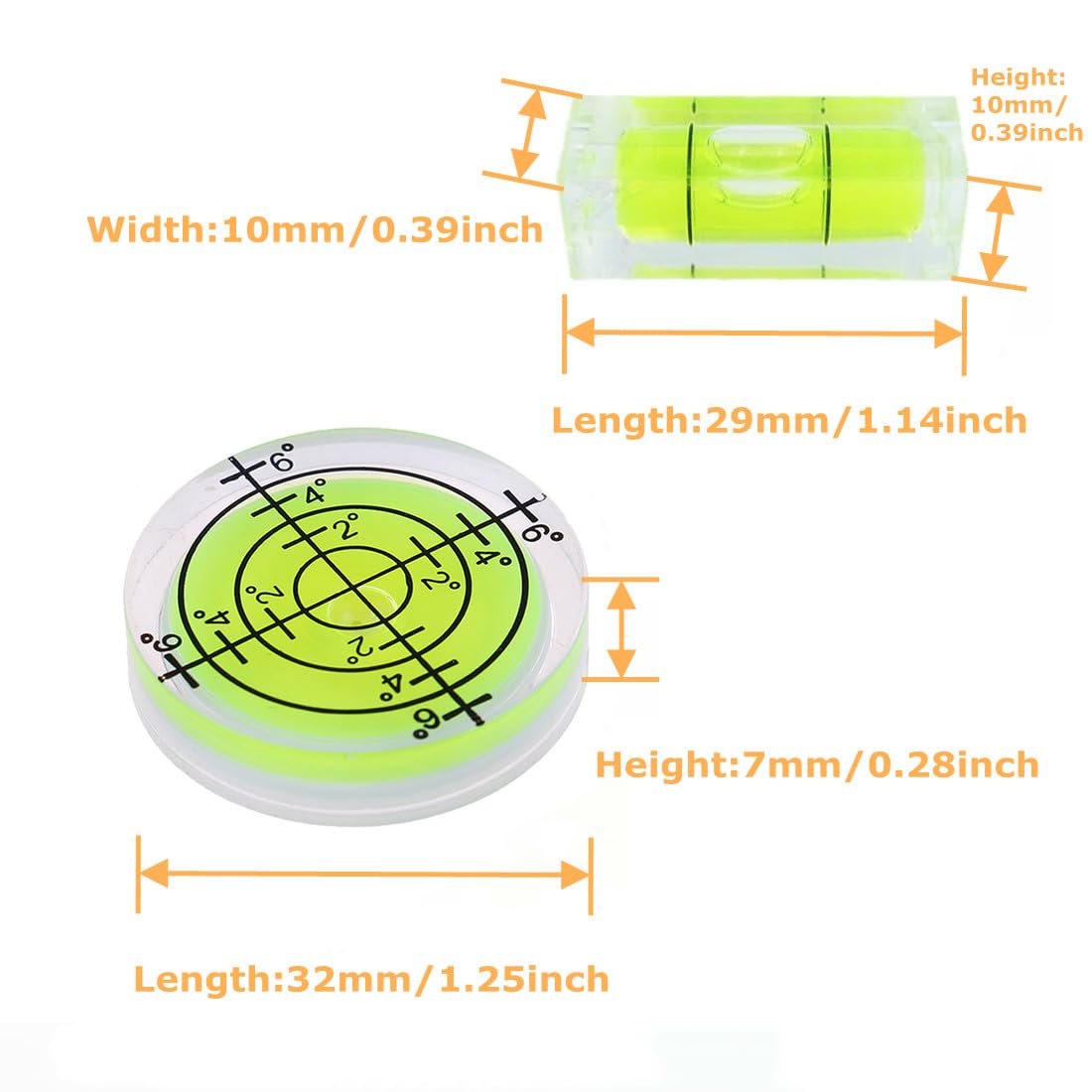 8Pcs Small Bubble Spirit Level Mini Square Levels Measuring Tools for Balancing Frame, Mural, Picture Hanging, Turntable, Tripod, Camera, Phonograph, 10x10x29mm, 32x7mm (Set A)