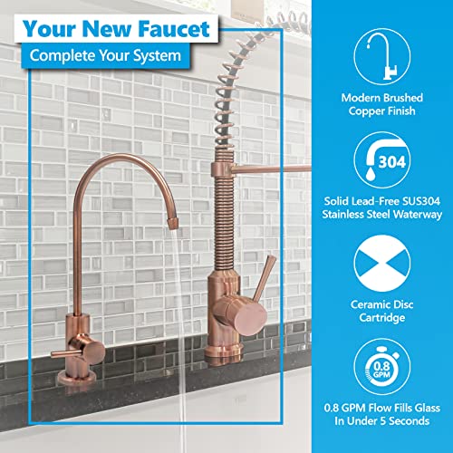 Express Water Modern Water Filter Faucet – Brushed Copper Faucet – 100% Lead-Free Drinking Water Faucet – Compatible with Reverse Osmosis Water Filtration Systems