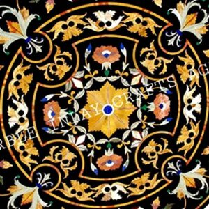 Pietra Dura Black Marble Round 30" x 30" Coffee Table Top, Black Marble Round Centre Table Top, Black Marble Round Dining Table Top, Piece Of Conversation, Family HeirLoom