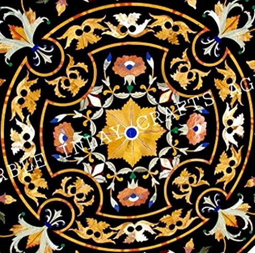 Pietra Dura Black Marble Round 30" x 30" Coffee Table Top, Black Marble Round Centre Table Top, Black Marble Round Dining Table Top, Piece Of Conversation, Family HeirLoom