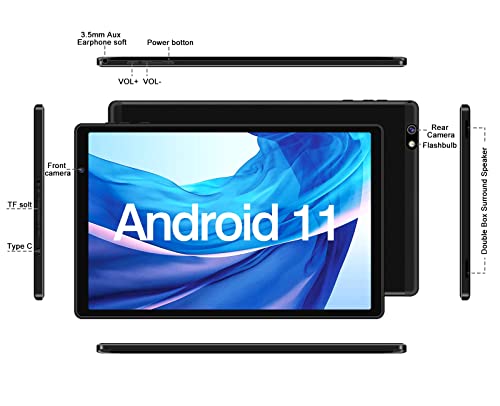 FACETEL Tablet 10 inch Android Tablet with Keyboard 2 in 1 Tablet 4GB RAM 64GB ROM TF 128 GB, 8000mAh, FHD, Dual Camera, WiFi Bluetooth Tablet with Mouse, Black